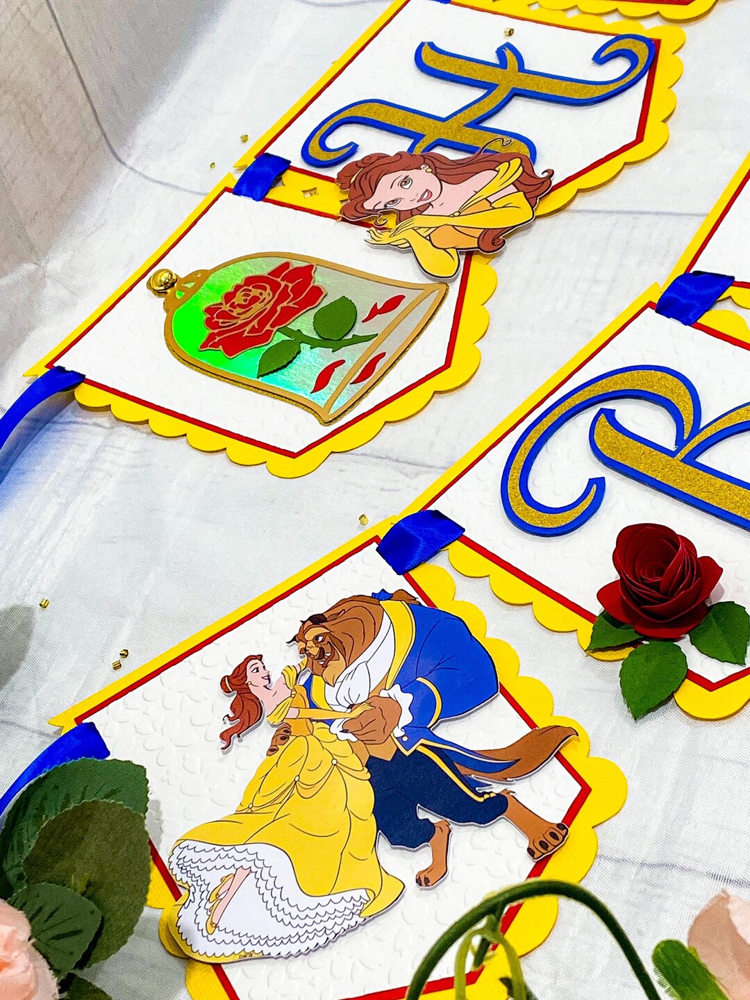 Happy Birthday Banner | Beauty and the Beast Princess Theme Party ...