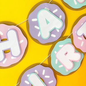 Donut Birthday Banner Donut Theme Party Happy Birthday Banner ...