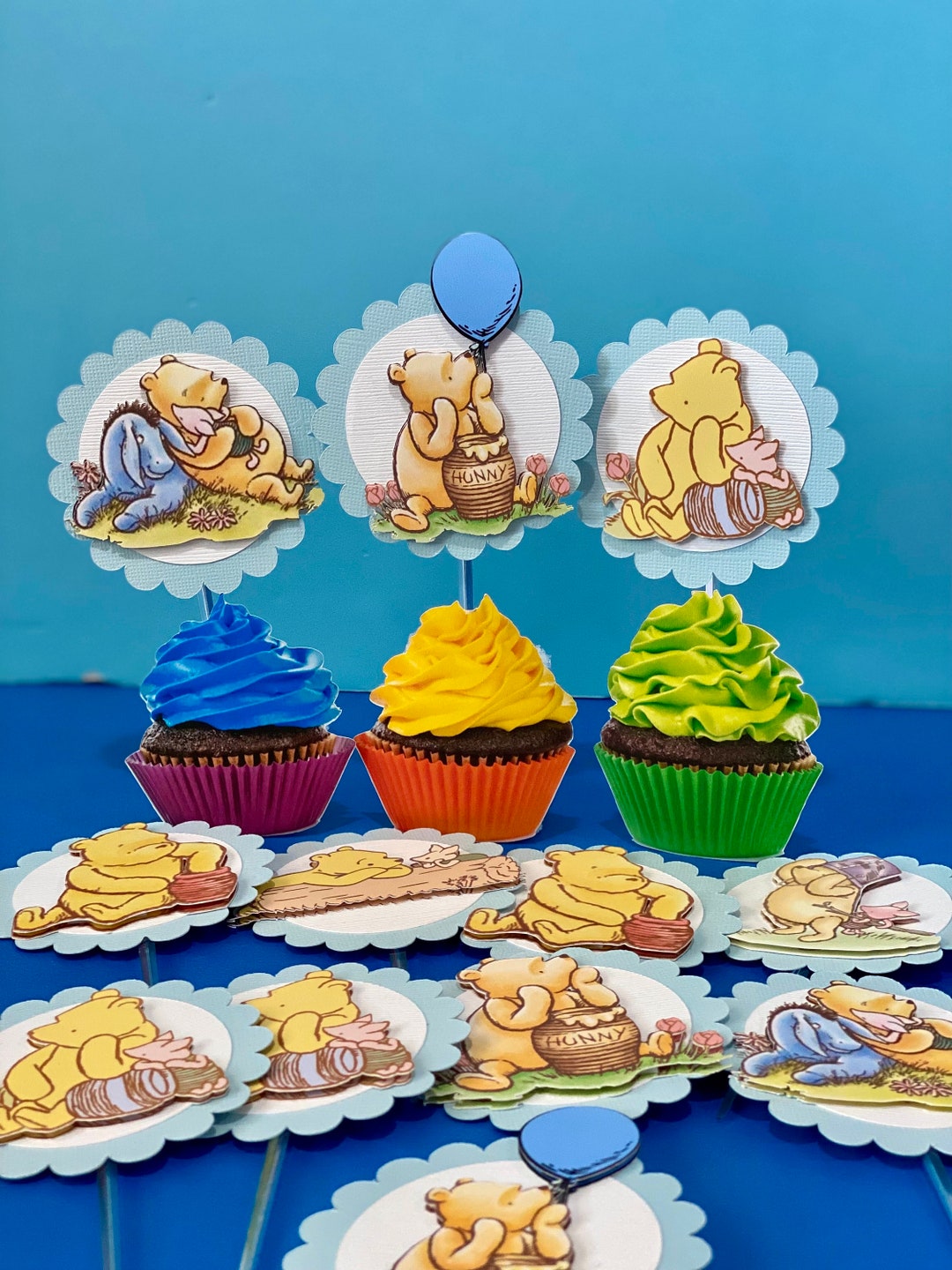 Set of 12 Cupcake Toppers | Winnie the Pooh Theme Party | Vintage Pooh ...