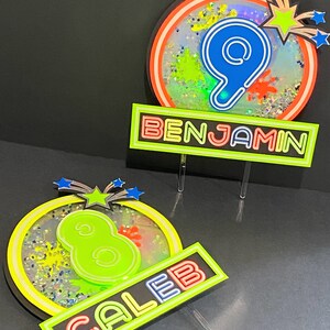Neon Theme Cake Topper | Personalized Cake Topper | Glow in the Dark ...