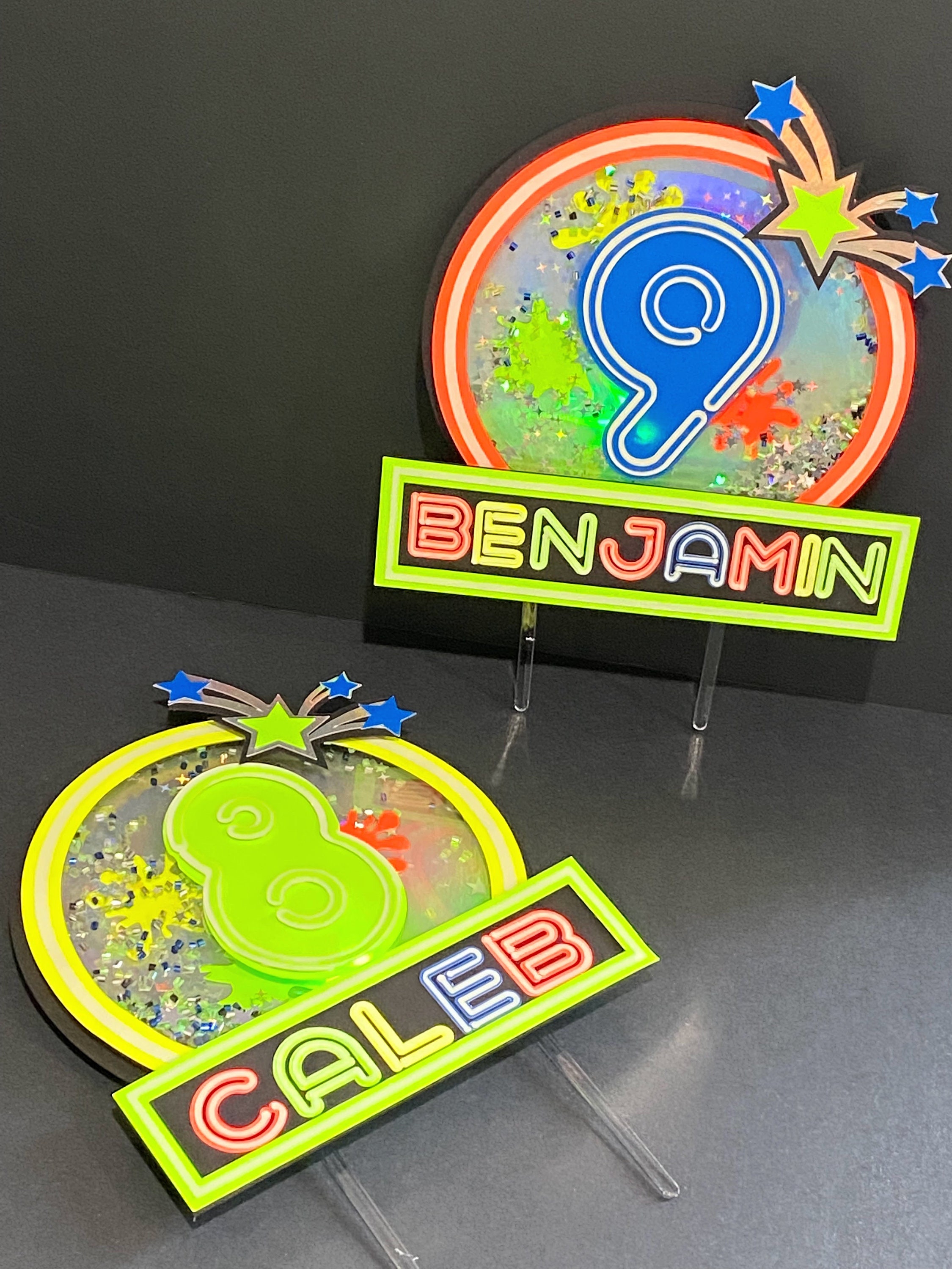 Neon Theme Cake Topper Personalized Cake Topper Glow in - Etsy