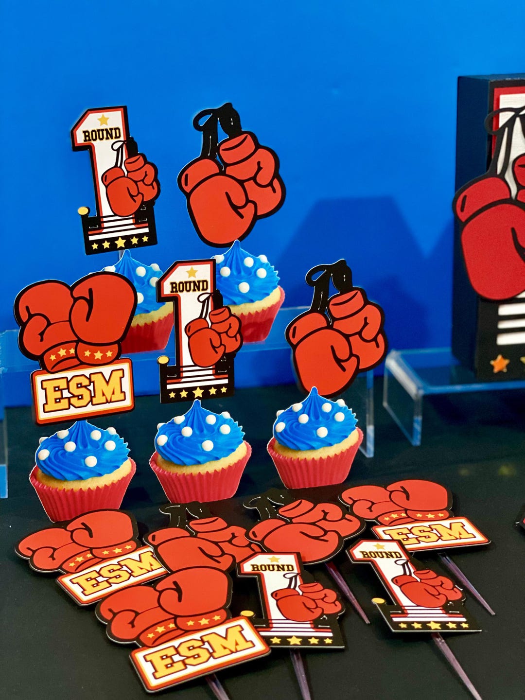 Set of 12 Boxing Cupcake Toppers | First Round Theme Party | Boxing ...