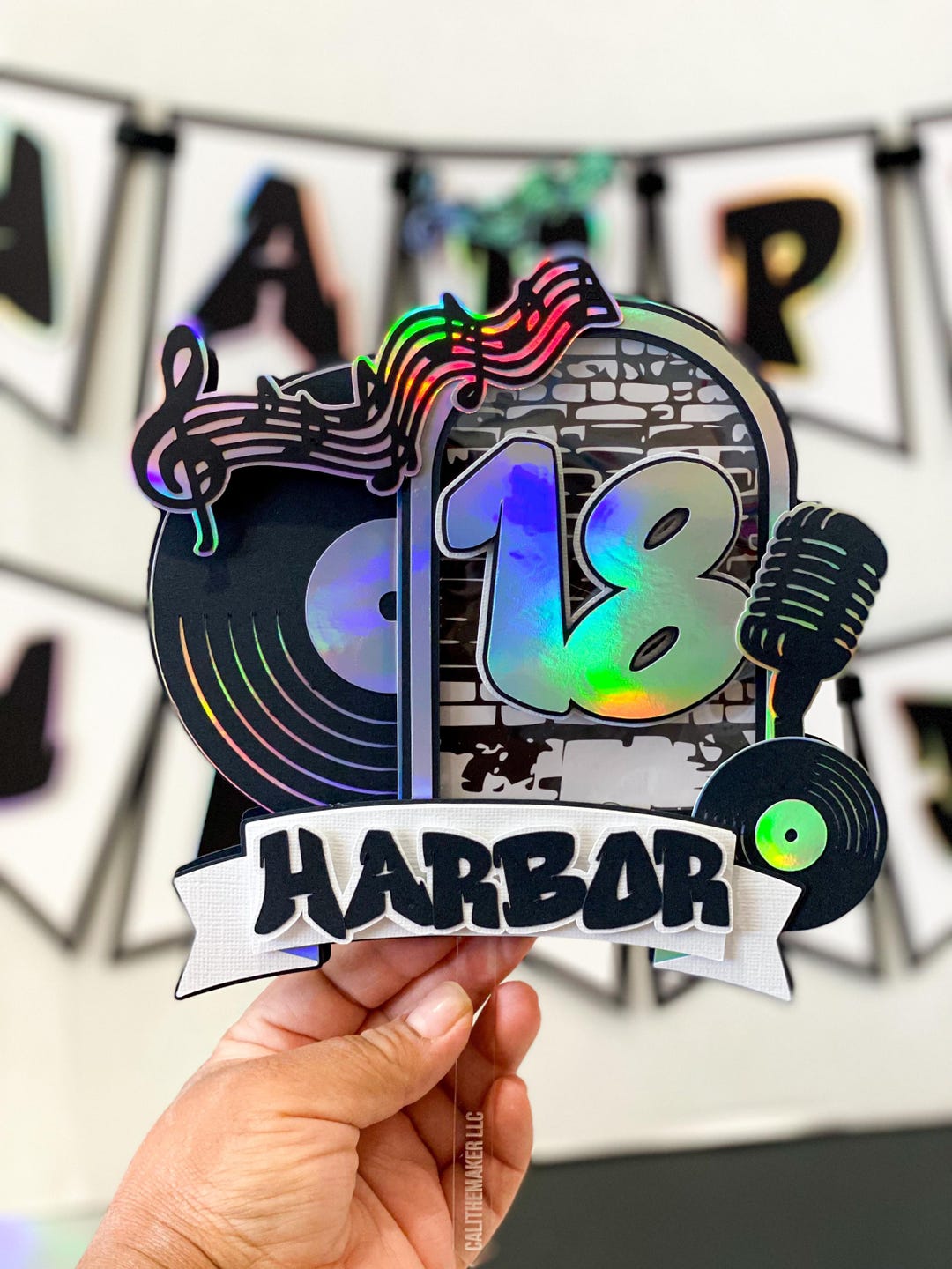 Music Theme Cake Topper | Vinyl Records Party | Hip Hop Rap Party ...