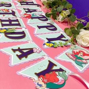 Disney Ariel Happy Birthday Banner | Girls Party Little Mermaid Theme ...
