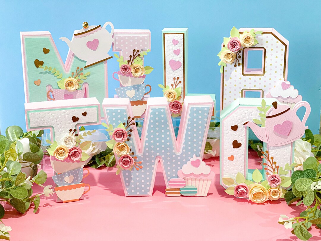 Tea Party Theme 3D Letters | Teapot Party Theme | Floral Pink Gold ...