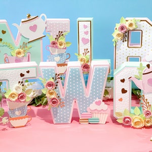 Tea Party Theme 3D Letters | Teapot Party Theme | Floral Pink Gold ...
