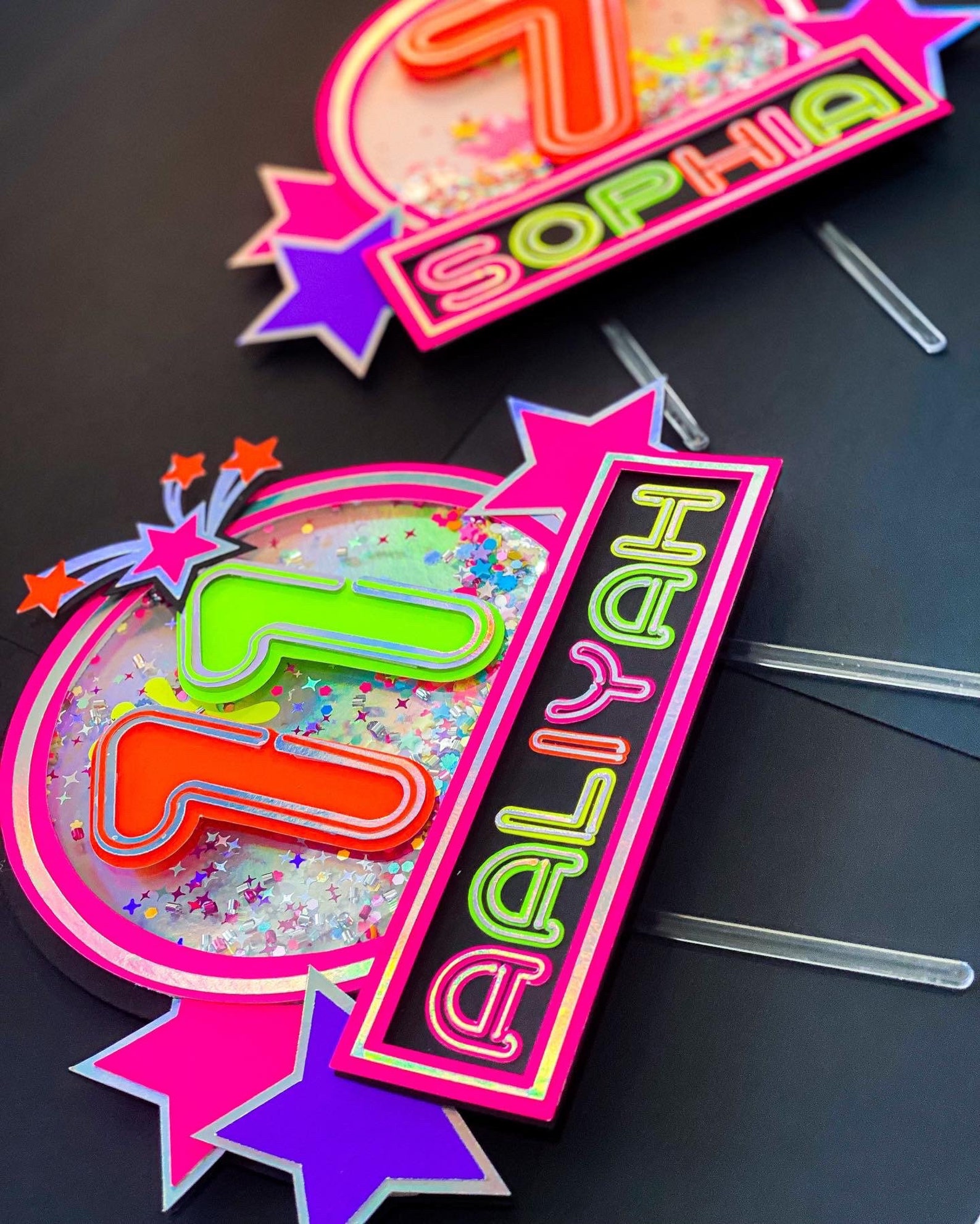 Neon Theme Cake Topper Personalized Cake Topper Glow in the Dark Theme ...