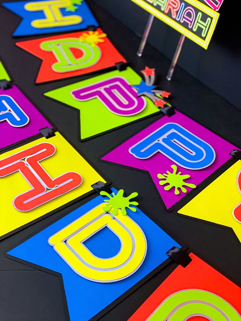 Neon Theme Birthday Banner | Personalized Birthday Banner | Neon Theme ...