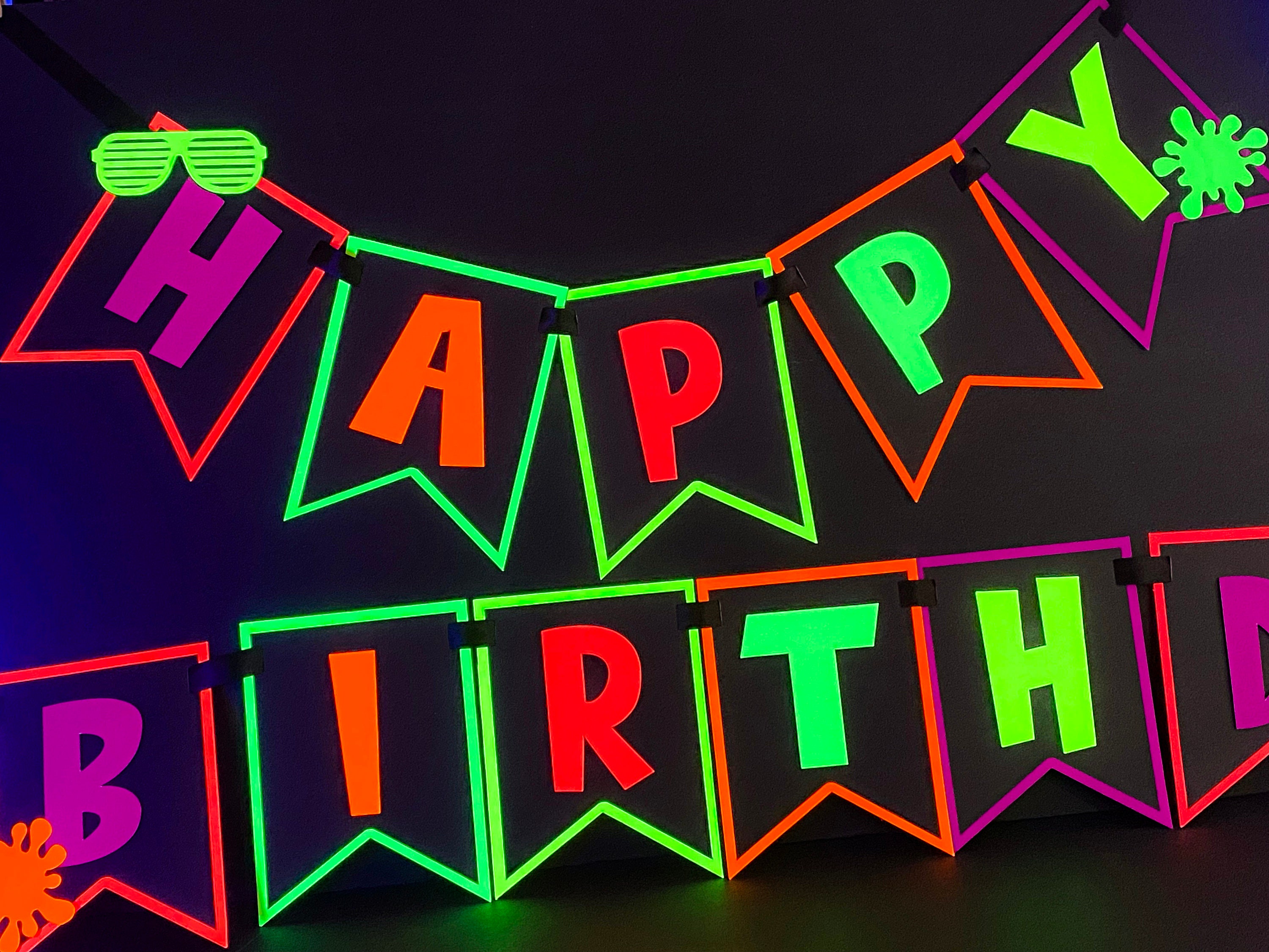 Neon Theme Birthday Banner | Personalized Birthday Banner | Neon Theme ...