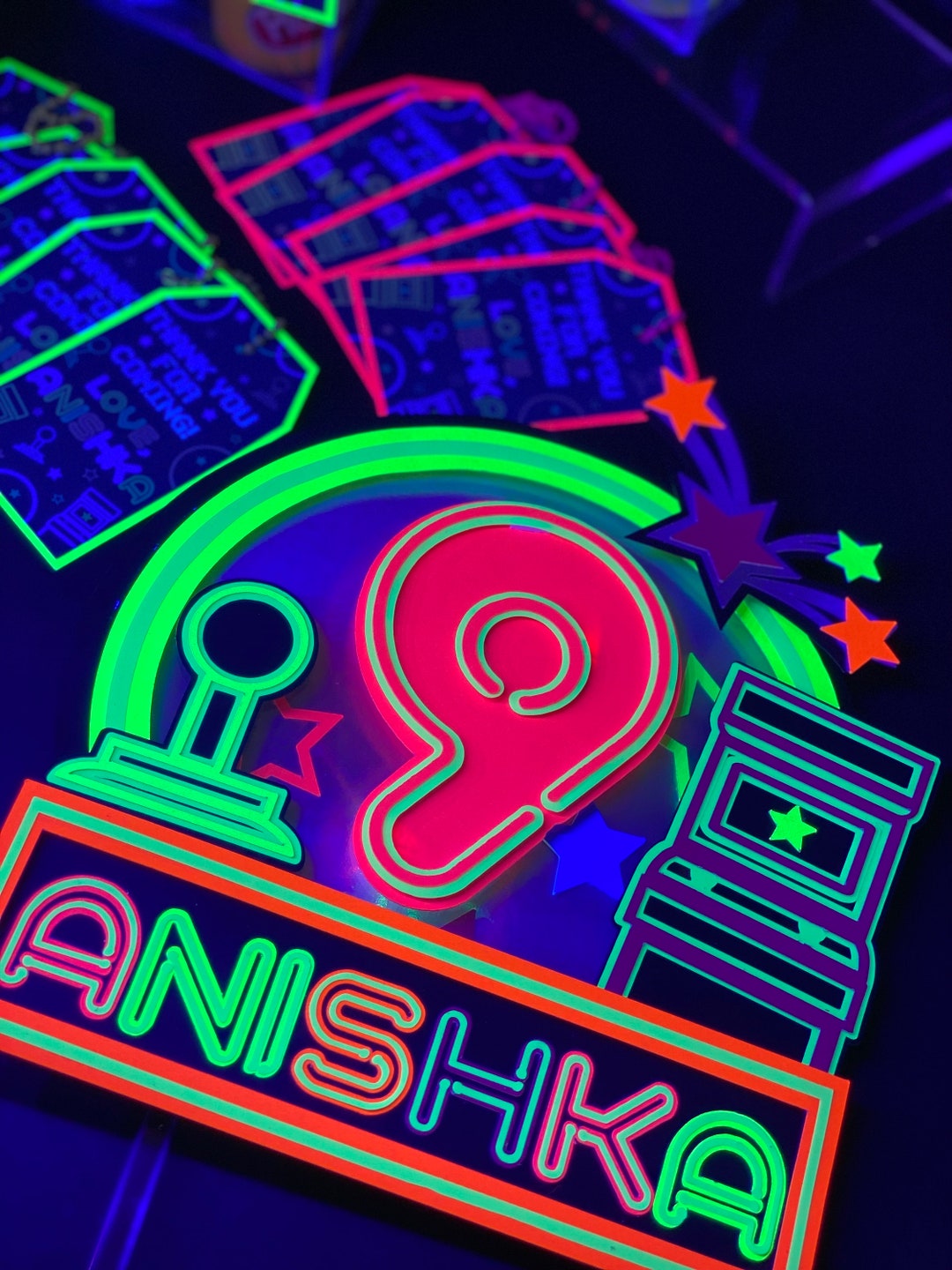 Glow Arcade Theme Cake Topper | Laser Tag| Glow in the Dark Theme Party ...