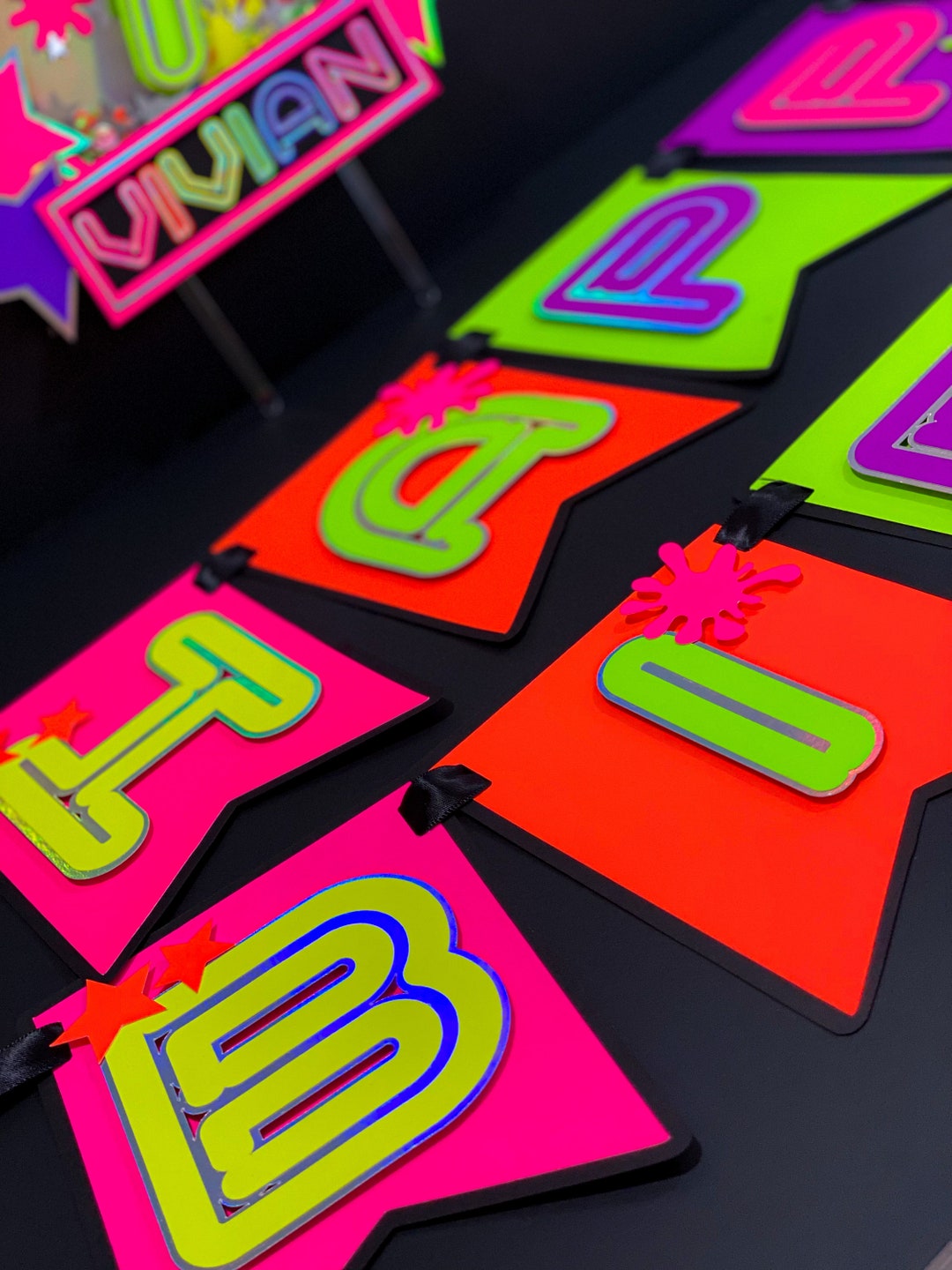 Neon Theme Birthday Banner | Personalized Birthday Banner | Neon Theme ...