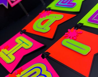 Neon Glow Party Happy Birthday Banner Instantly Downloadable - Etsy