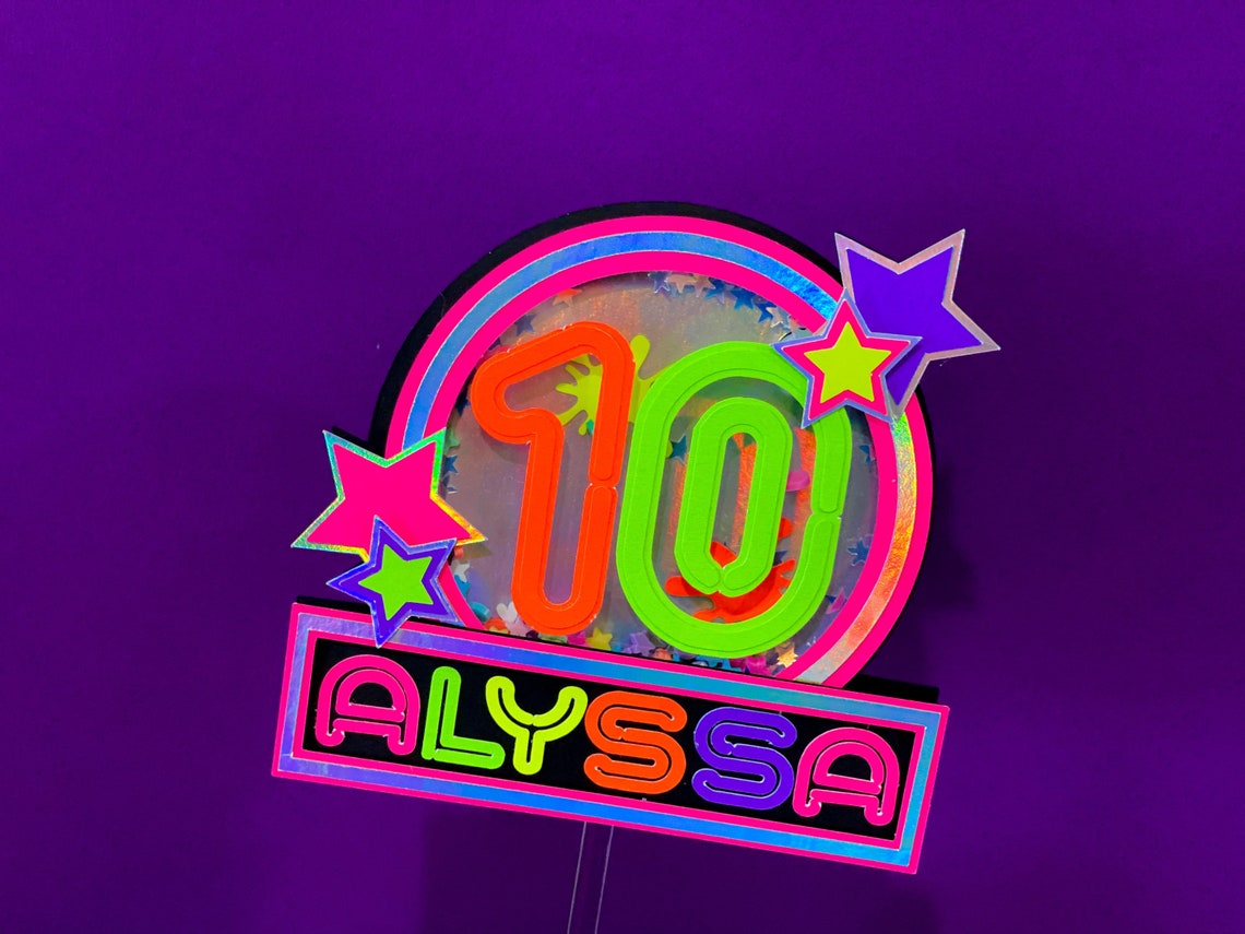 Neon Theme Cake Topper Personalized Cake Topper Glow in - Etsy
