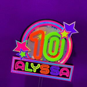 Neon Theme Cake Topper | Personalized Cake Topper | Glow in the Dark ...