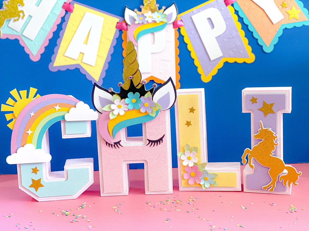 Unicorn Theme 3D Letters or Numbers | Rainbow Party Theme | Unicorn ...
