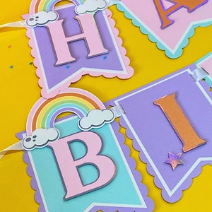 Rainbow Birthday Banner | Pastel Rainbow Theme Party | Happy Birthday ...