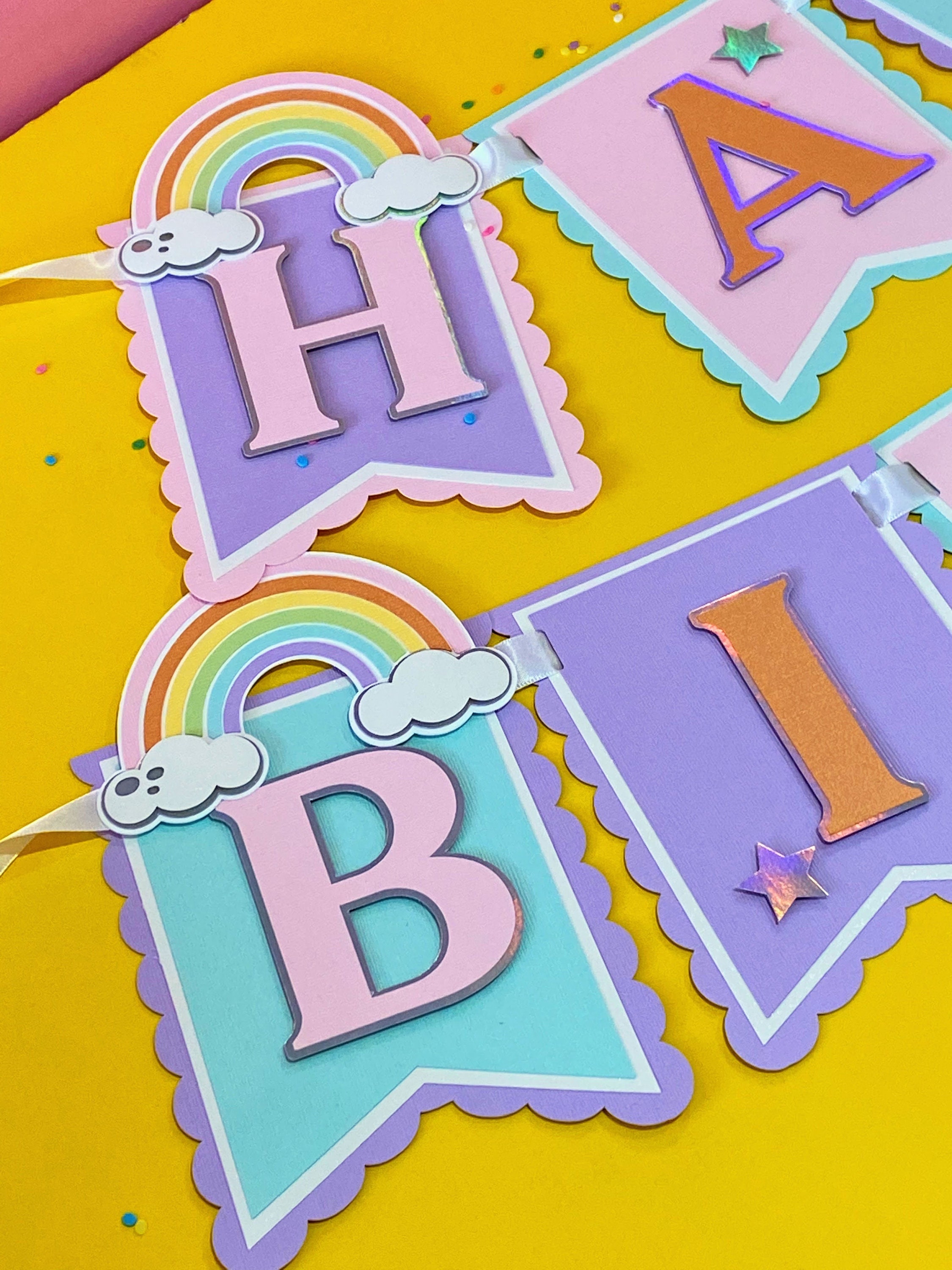 Rainbow Birthday Banner | Pastel Rainbow Theme Party | Happy Birthday ...