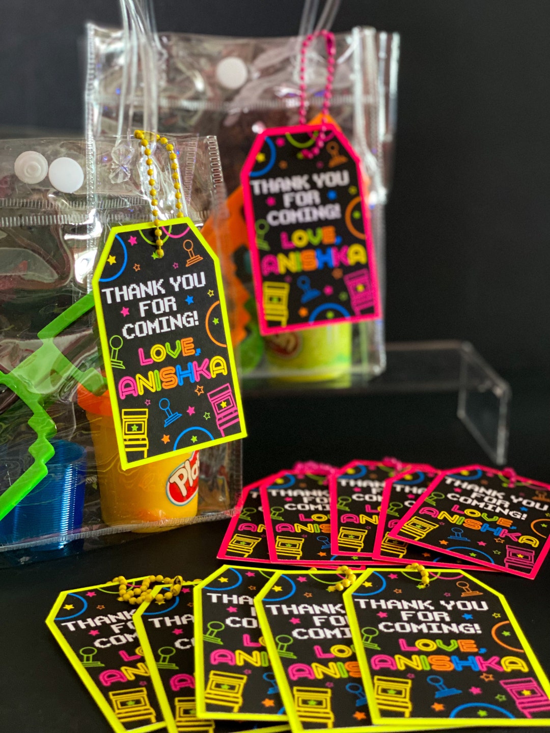 Neon Arcade Favor Tags | Neon Tags | Glow in the Dark Personalized ...