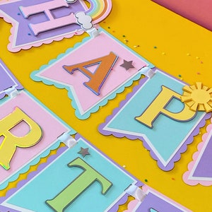Rainbow Birthday Banner | Pastel Rainbow Theme Party | Happy Birthday ...
