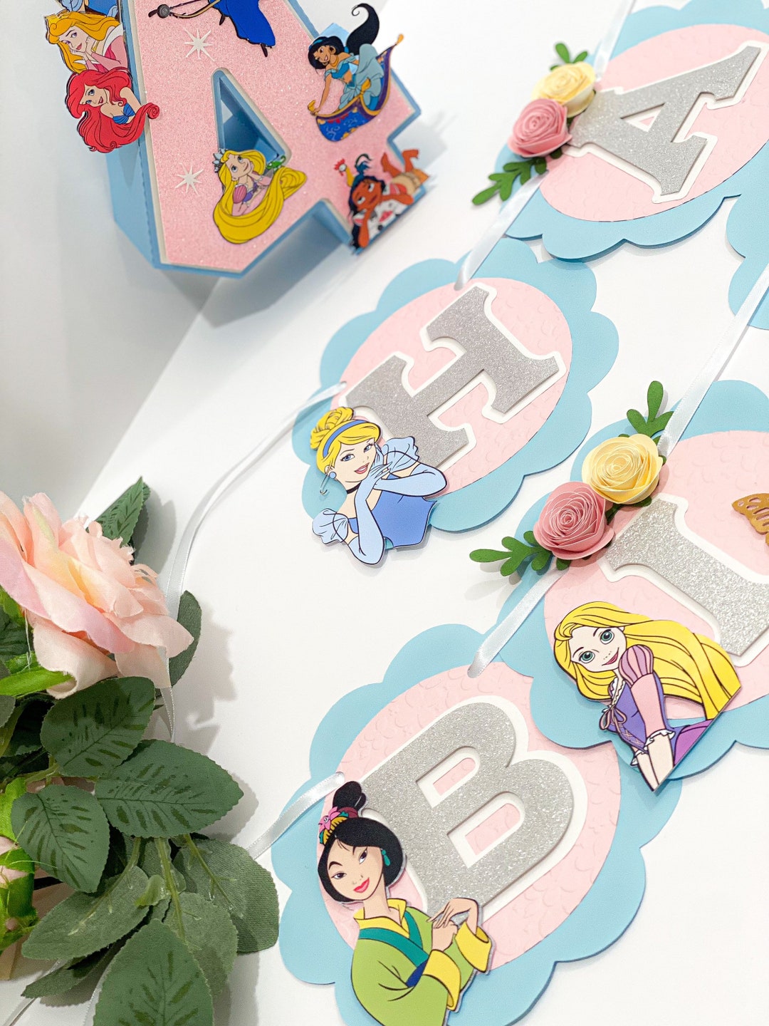 Happy Birthday Banner Disney Princesses Theme Party Princess Birthday ...