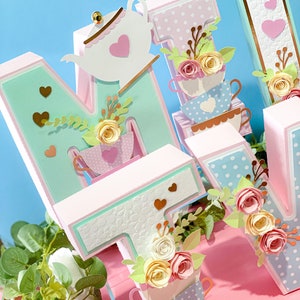 Tea Party Theme 3D Letters | Teapot Party Theme | Floral Pink Gold ...