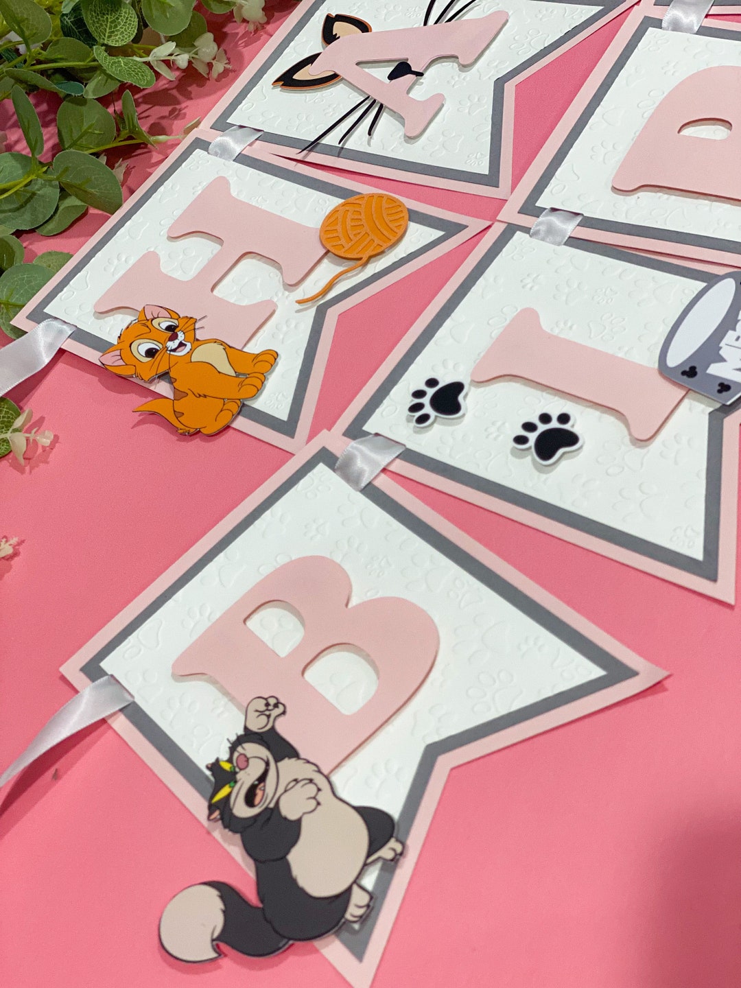 Pink Disney Cats Theme Banner | Cats Birthday Banner | Personalized ...