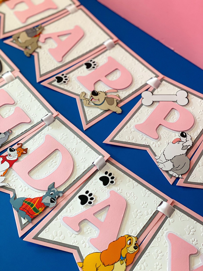 Pink Disney Dogs Theme Banner | Dogs Birthday Banner | Personalized ...