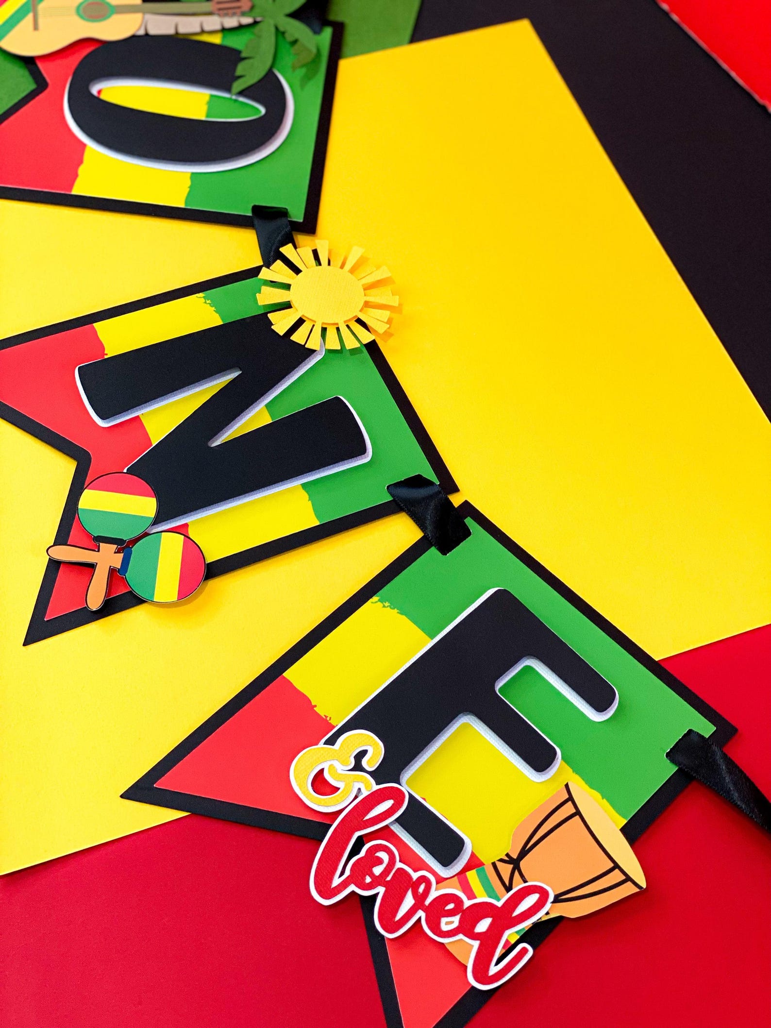 One & Loved Banner | One Love Theme Party | Rasta Birthday Theme ...