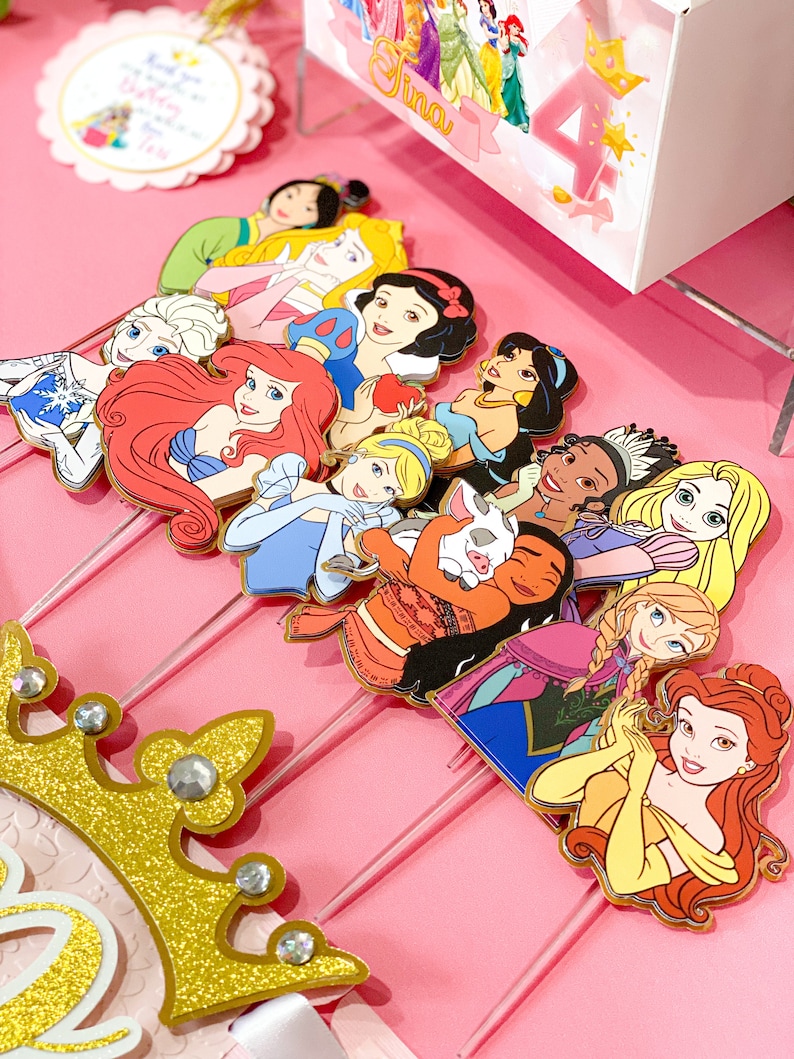 Set of 12 Cupcake Toppers | Disney Princesses Theme Party | Princess ...
