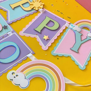 Rainbow Birthday Banner | Pastel Rainbow Theme Party | Happy Birthday ...