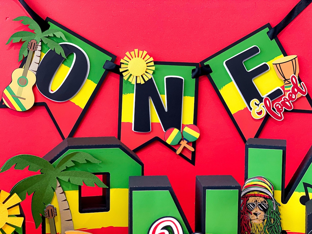 One & Loved Banner | One Love Theme Party | Rasta Birthday Theme ...