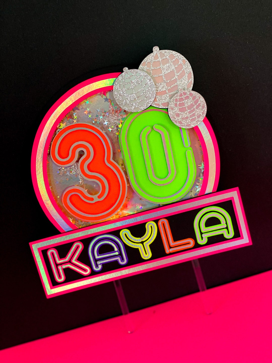 Neon Disco Theme Cake Topper | Faboulous 30 | Glow in the Dark Theme ...
