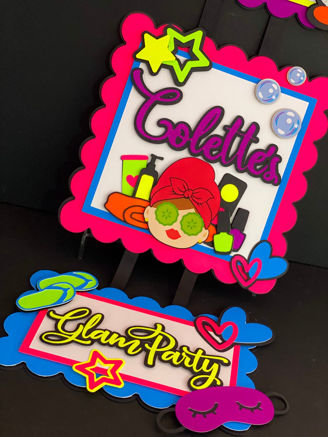Neon Glam Party Birthday Sign | Glow in the Dark Spa Theme Party | Glam ...