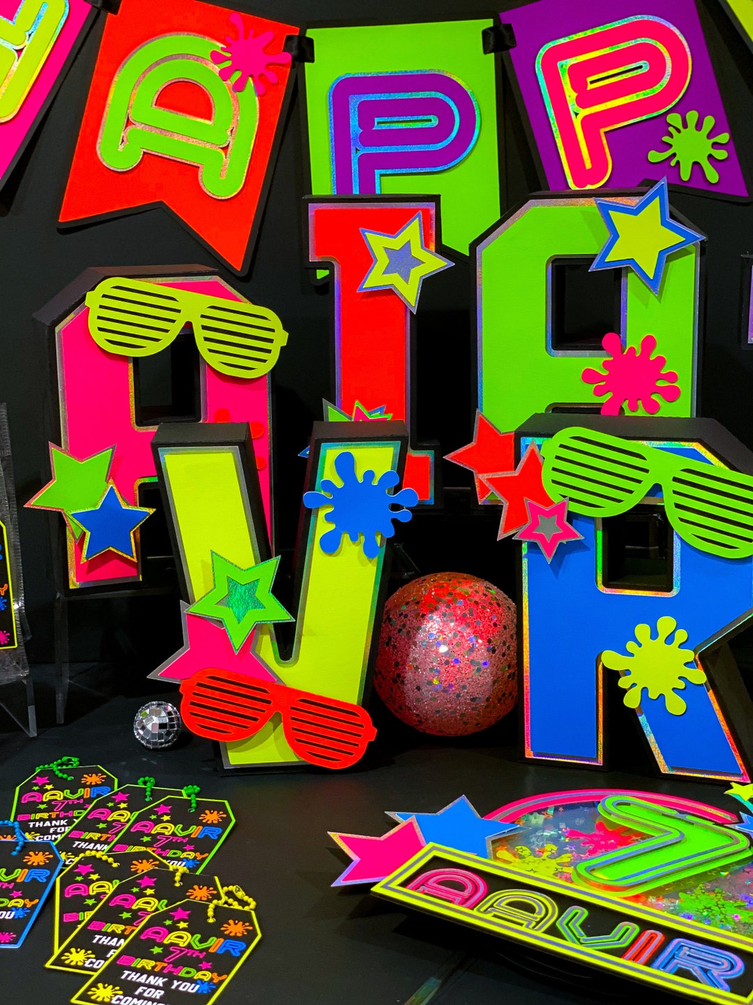 Neon Theme 3D Letters With Name | Glow in the Dark Party Theme | 80s ...