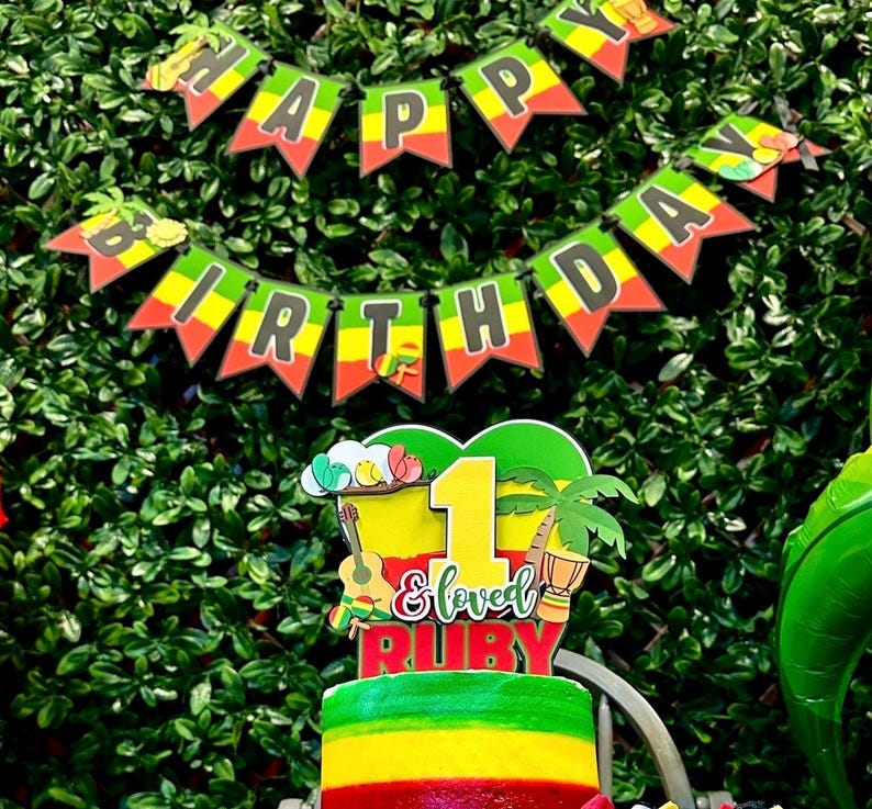 One & Loved Banner | One Love Theme Party | Rasta Birthday Theme ...