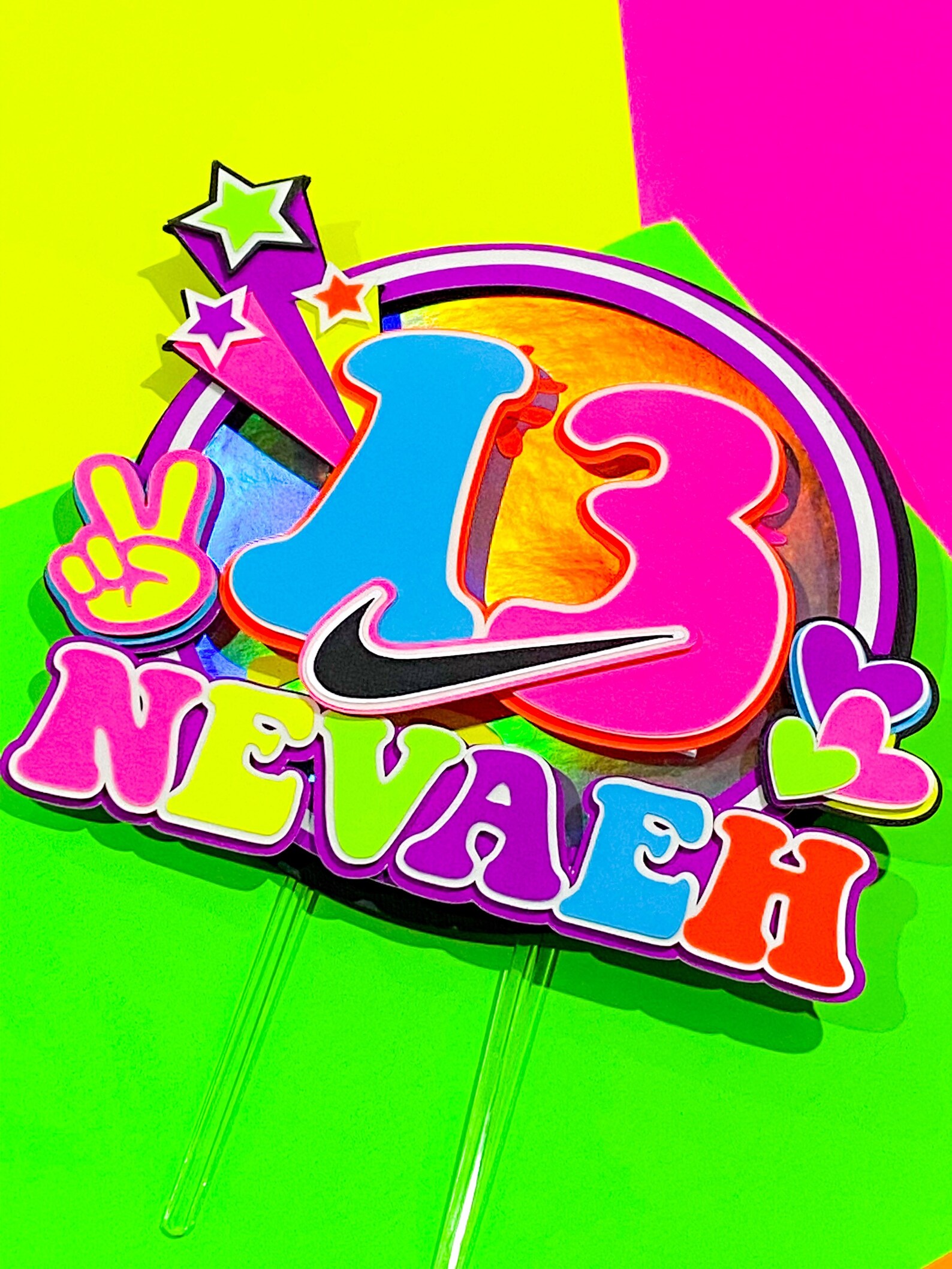 Neon Theme Cake Topper Personalized Cake Topper Glow in - Etsy