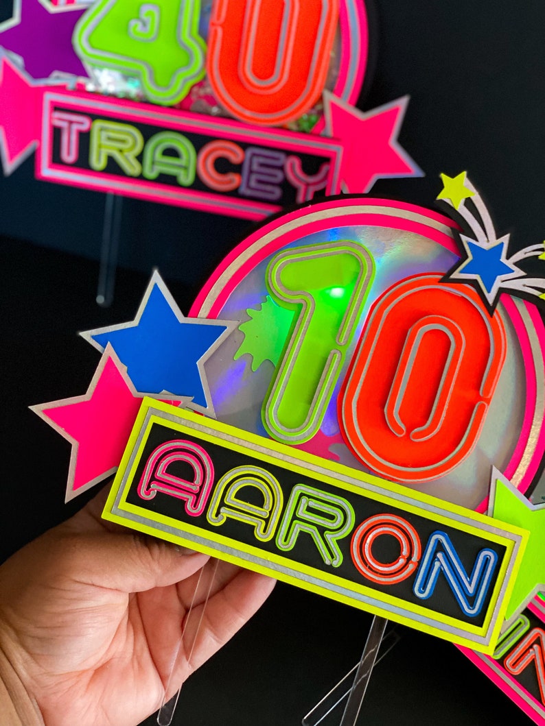 Neon Theme Cake Topper | Personalized Cake Topper | Glow in the Dark ...