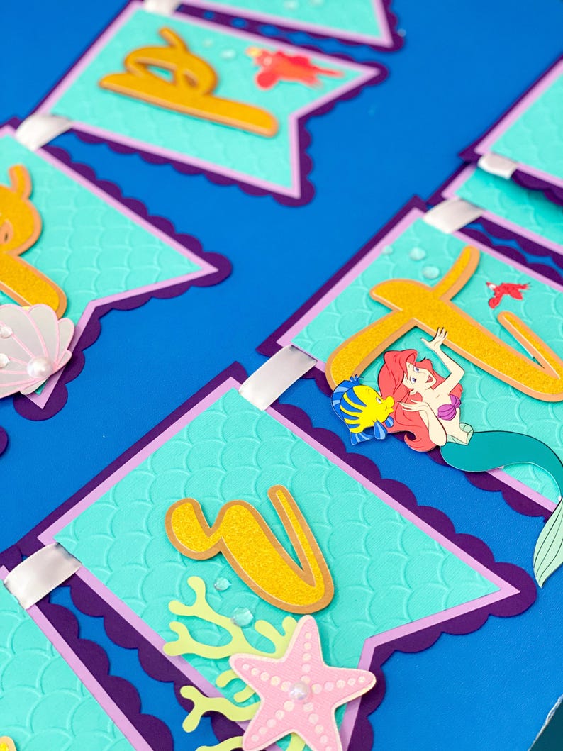 Disney Ariel Happy Birthday Banner | Girls Party Little Mermaid Theme ...