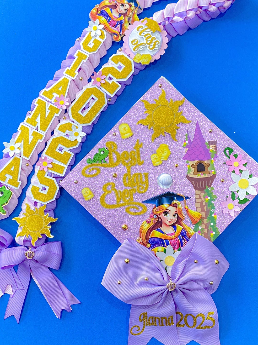 Bundle Rapunzel Graduation Cap Topper and Lei | Kindergarten Graduation ...