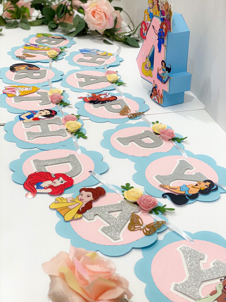 Happy Birthday Banner Disney Princesses Theme Party - Etsy