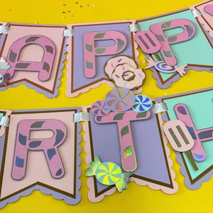 Candyland Birthday Banner | Pastel Candyland Theme Party | Happy ...