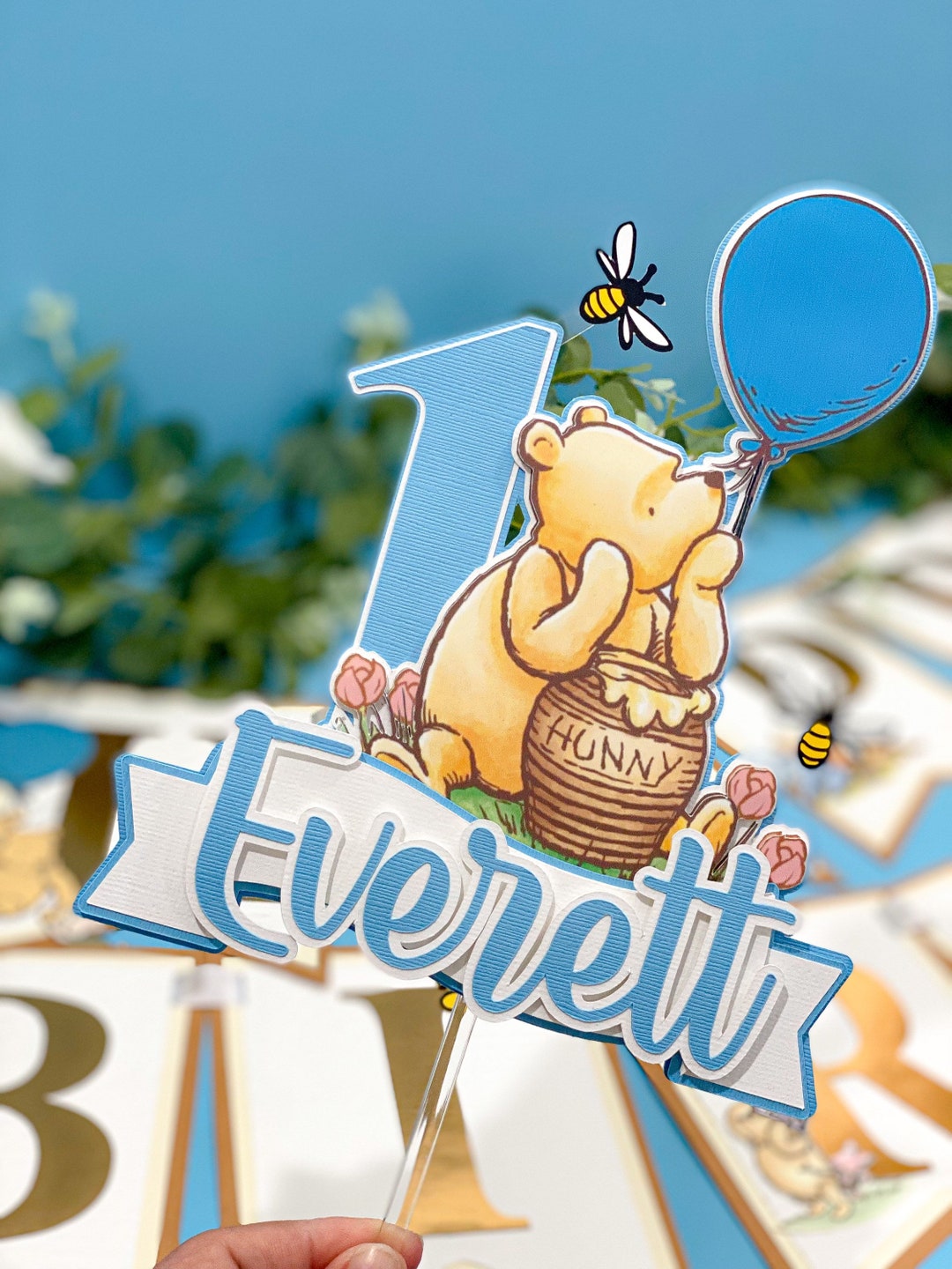 Blue Winnie the Pooh Cake Topper Baby Shower Cake Topper Winnie the ...