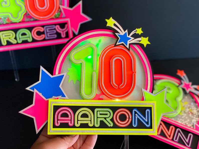 Neon Theme Cake Topper | Personalized Cake Topper | Glow in the Dark ...