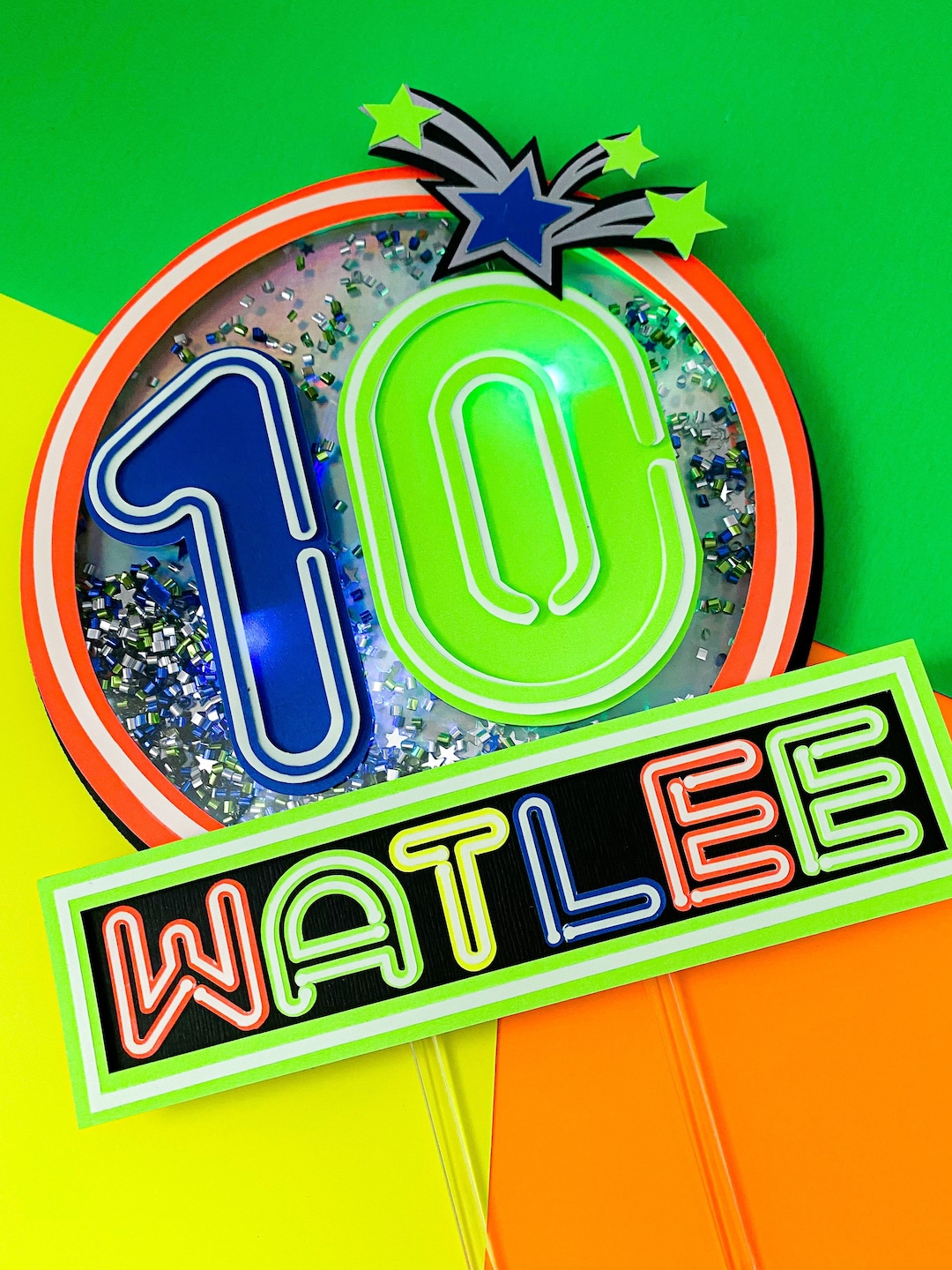 Neon Theme Cake Topper | Personalized Cake Topper | Glow in the Dark ...