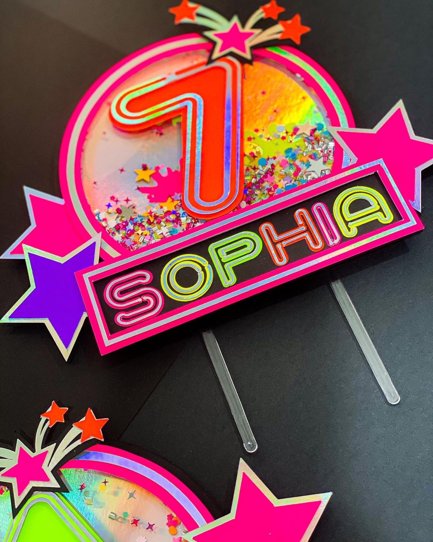 Neon Theme Cake Topper Personalized Cake Topper Glow in - Etsy