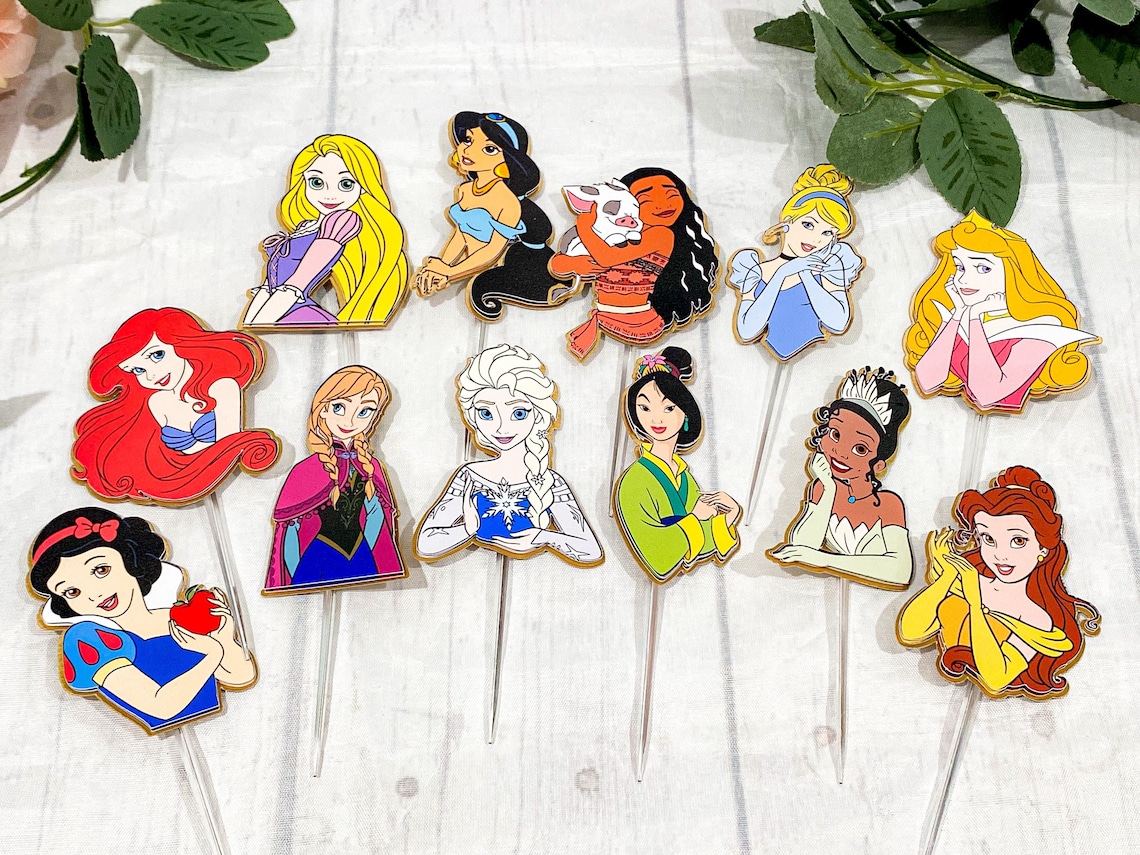 Set of 12 Cupcake Toppers | Disney Princesses Theme Party | Princess ...