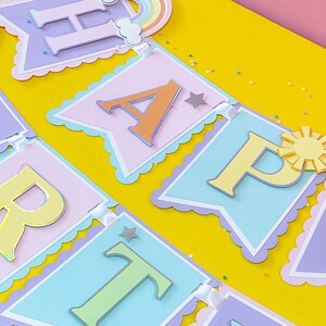 Rainbow Birthday Banner | Pastel Rainbow Theme Party | Happy Birthday ...