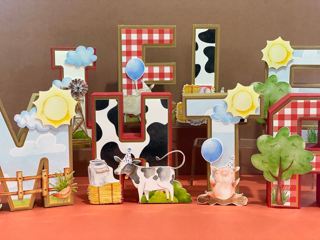 Cute Farm Animal Theme 3D Letters or Numbers | Barnyard Birthday Party ...