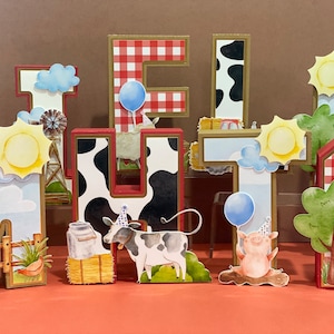 Cute Farm Animal Theme 3D Letters or Numbers | Barnyard Birthday Party ...