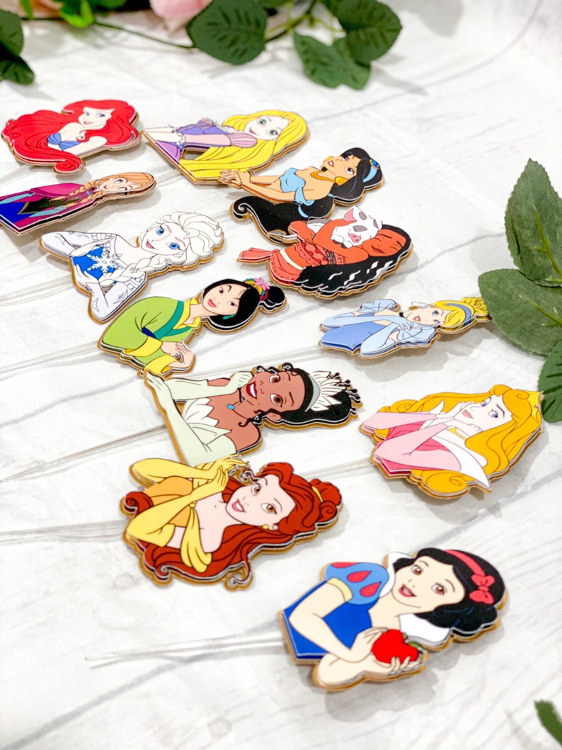 Set of 12 Cupcake Toppers | Disney Princesses Theme Party | Princess ...